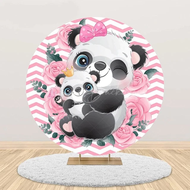 PINK WHITE ROSE Panda Round Baby Shower Backdrop $37.84 - PicClick AU