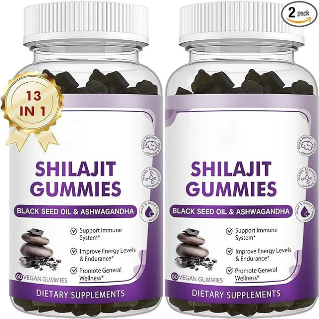 SHILAJIT GUMMIES 60 Count Black Seed Oil Ashwagandha Natural Supplement ...