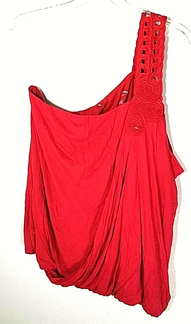 Lane Bryant Womans Red One Shoulder Top 26 28 3x Sleeveless Plus Size