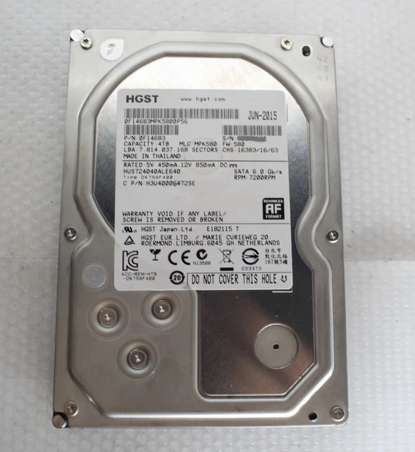 HGST HUS724040ALE640 4TB 7.2K SATA 3.5'' 6Gb/S HDD 0F14683 HARD DRIVE ...