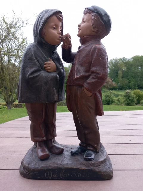 STATUE EN TERRE cuite double personnages, signée foucher, datée de 1935 ...