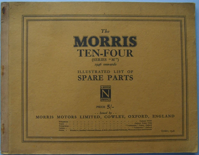 MORRIS TEN FOUR Series M original illustrated Spare Parts List 1946 ...