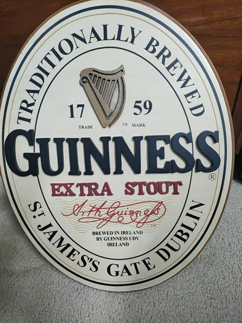 GUINNESS EXTRA STOUT 3D Beer/bar Wood Wall Sign Oval 18”X 14” Official ...