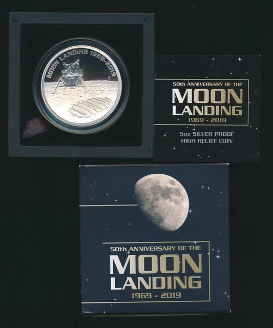 AUSTRALIA: 2019 $8 Moon Landing 50rh Anniversary High Relief 5oz Proof ...