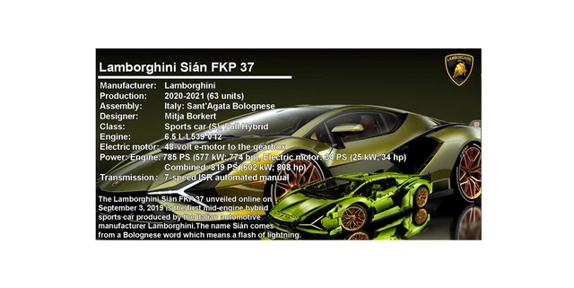DISPLAY FRAME STAND Plaque (st3) For LEGO Lamborghini Sian FKP 37 42115 ...