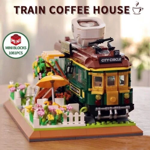 BUILDING BLOCKS SETS Expert MOC MINI Train Coffee House Modular Bricks ...