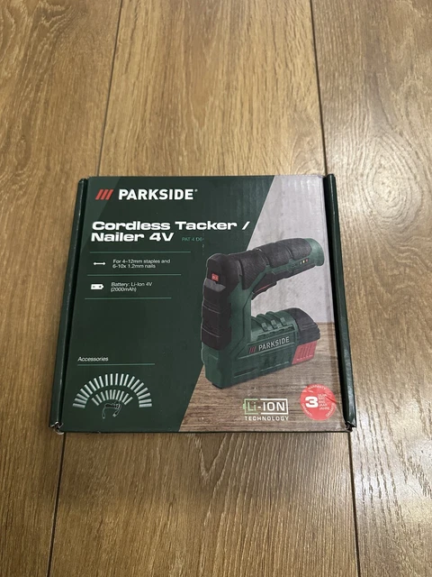 PARKSIDE CORDLESS NAILER Stapler Nail Gun Tacker 4V Li-Ion PAT 4 D6 £26 ...