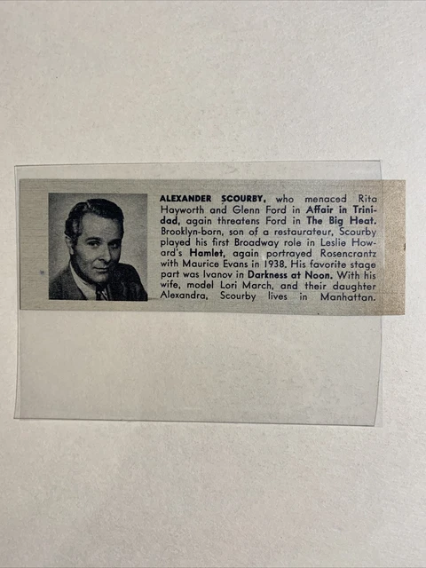 ALEXANDER SCOURBY THE Big Heat 1954 Hollywood Star Panel EUR 17,84 ...