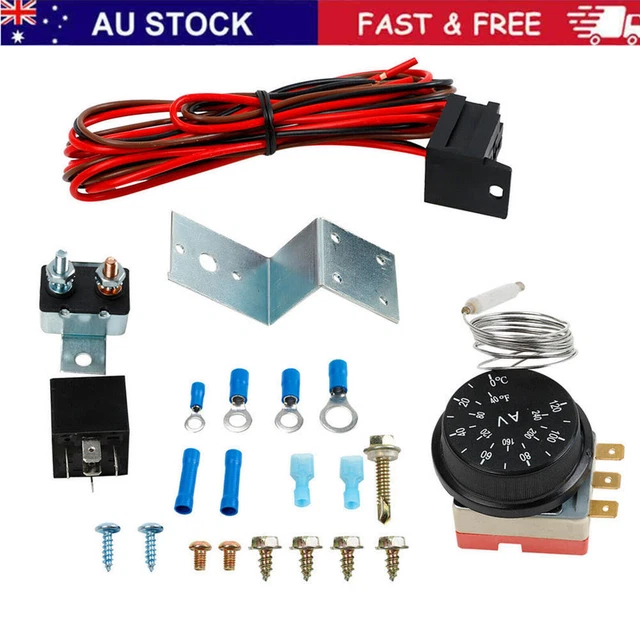 ADJUSTABLE 12V ELECTRIC Radiator Fan Thermostat Control Relay Wire Kit ...