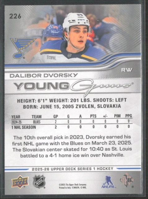 2025-26 UD SERIES 1 Dalibor Dvorsky 226 Young Guns RC $9.50 - PicClick CA