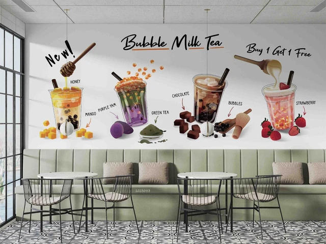 3D BUBBLE MILK Tea Shop Wall Murals Wallpaper Murals Wall Sticker Wall ...