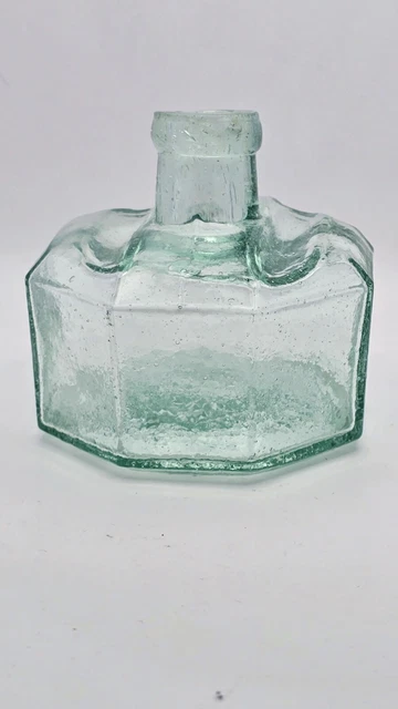 VINTAGE VICTORIAN OLD Ink Bottle Stunning Large Aqua Rare Size Antique ...
