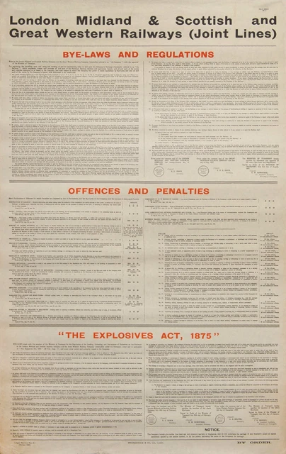 ORIGINAL RAILWAY POSTER Bye Laws and Regulations. LMS & GWR Joint ...