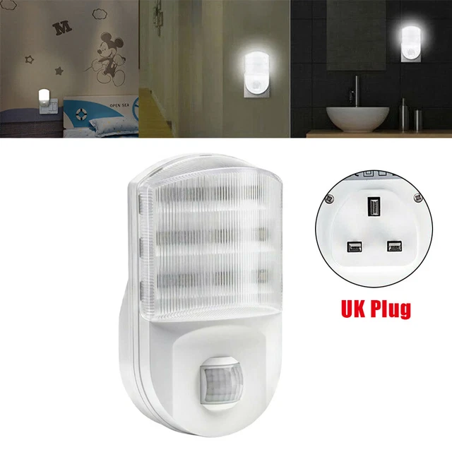 AUTO PLUG IN PIR Motion Sensor Hallway Socket LED Night Lights Bright ...