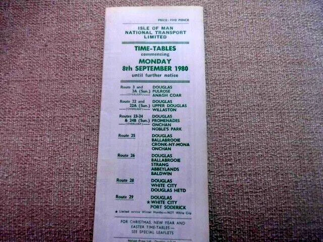 ISLE OF MAN National Transport Timetables 1980. £2.23 - PicClick UK