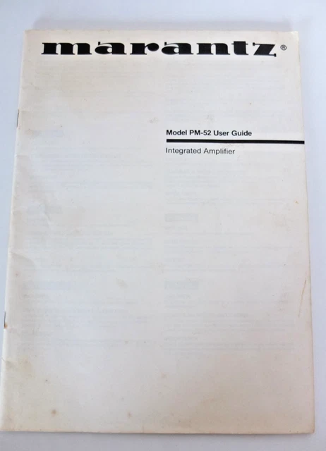 MARANTZ AMPLIFIER MODEL PM-52 User Guide £1.17 - PicClick UK