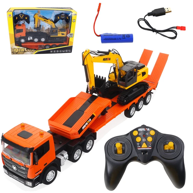 SET OF 2 Huina 9CH RC Platform Trailer + 6CH Excavator Toy Flatbed Truck 1:24 £43.99 - PicClick UK