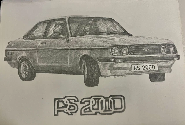 FORD ESCORT RS2000 Mk2 Mark 2 A4 Ink Drawing Poster Print £2.00 ...