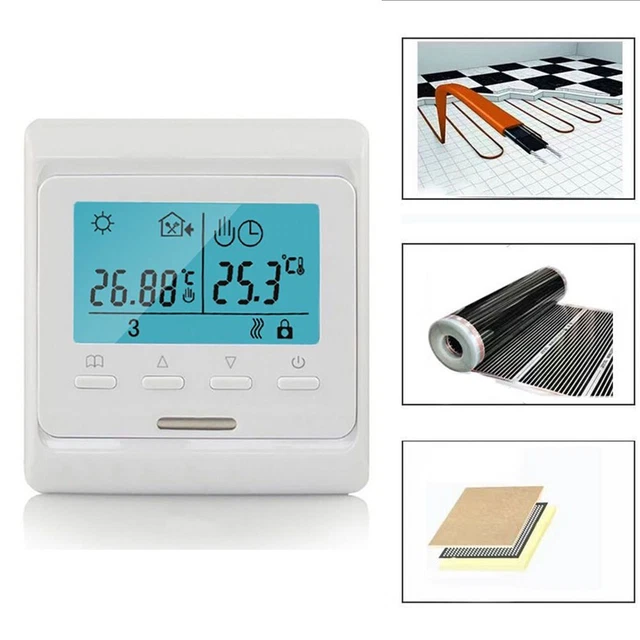 THERMOSTAT ÉLECTRIQUE PROGRAMMABLE pour chauffage au sol écran LCD économe en EUR 36,55 ...