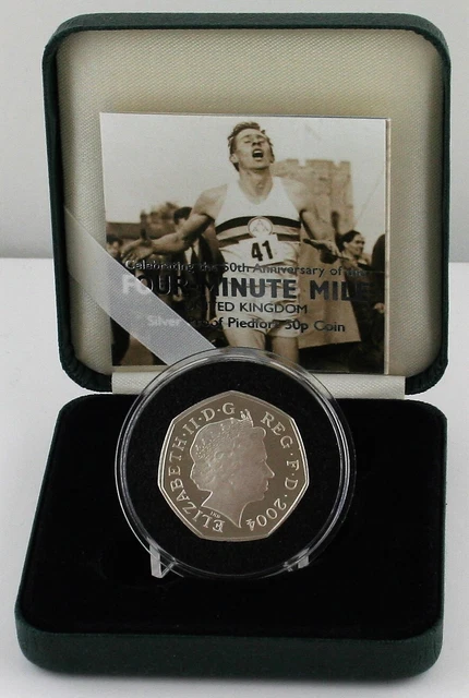 2004 ROYAL MINT Four Minute Mile PIEDFORT Silver Proof Fifty Pence 50p ...