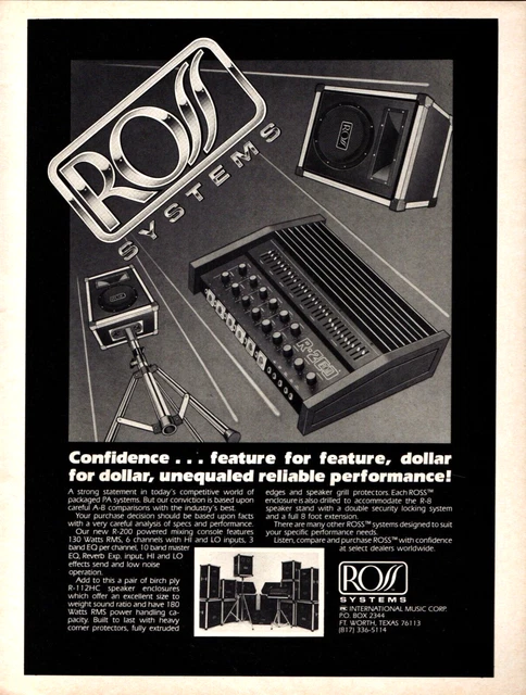 VTG 70S 80S ROSS SYSTEMS MAGAZINE PRINT AD Pro Sound Audio PA Gear ...
