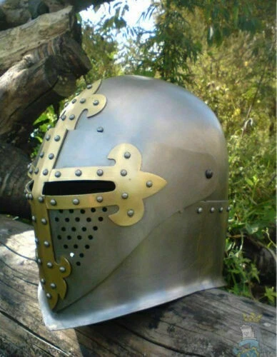 MEDIEVAL VIKING STEEL Knight Armor Helmet With Brass Cross Armor Knight ...
