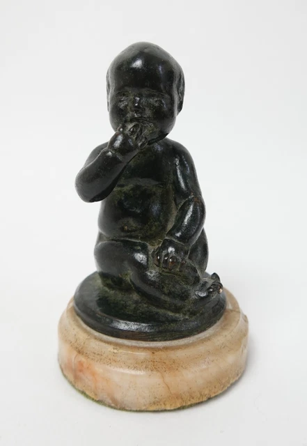 ANTIQUE EARLY 20TH Century small bronze figure of a seated baby / child ...