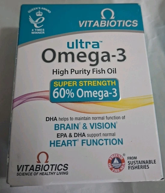 VITABIOTICS ULTRA OMEGA-3 60 Capsules SUPER STRENGTH 60% High Purity ...