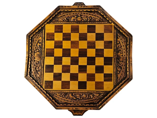 HANDMADE OCTAGONAL CARVED Wooden Chess Backgammon Board 2-in-1 Folding ...
