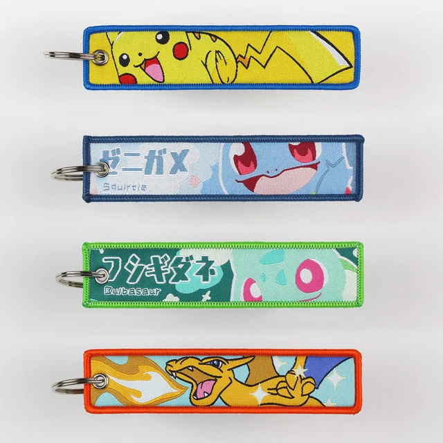 POKEMON ANIME EMBROIDERED Keychain Pikachu Bulbasaur Gengar Charizard ...