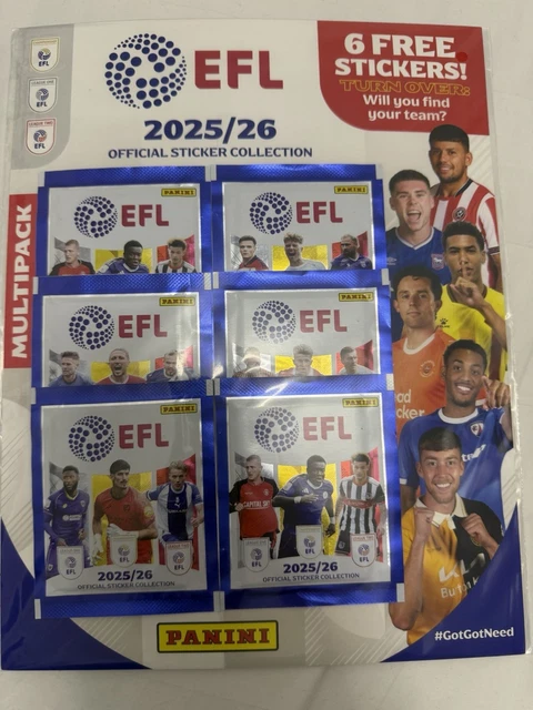 PANINI EFL 2025/26 Multi Pack Pack Of 6 Stickers Brand New Sealed £10. ...