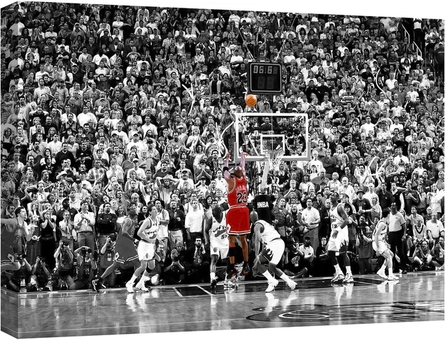 QUADRI MICHAEL JORDAN 50X35 Cm Last Shot Quadro Su Tela Canvas Bianco E ...