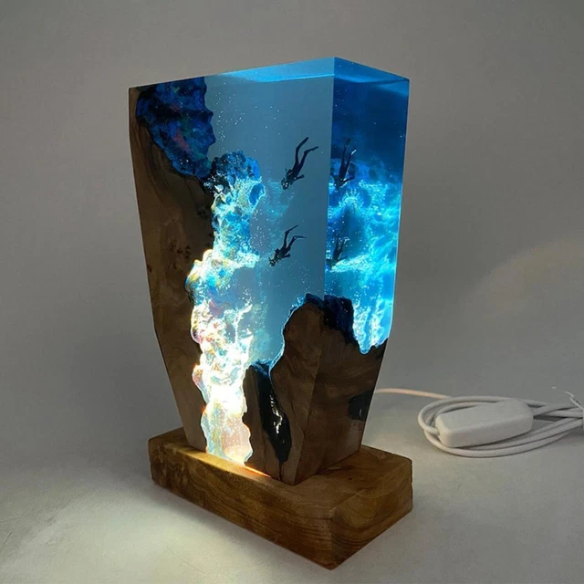 DIVER SHIP NIGHT Light Epoxy Resin LED Lamp Wood Base Home Decor Gift £ ...