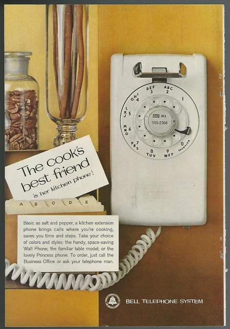 1962 BELL TELEPHONE advertisement, wall-mount rectangle dial phone Bell ...