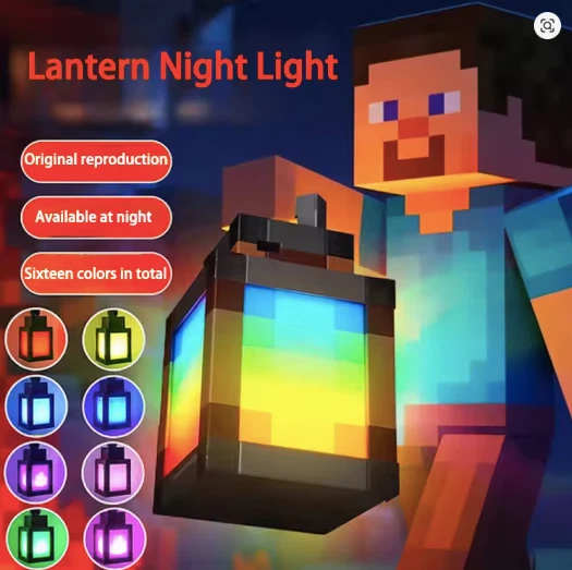 MINECRAFT LANTERN RECHARGEABLE Pixel Light Children's Atmosphere Home ...