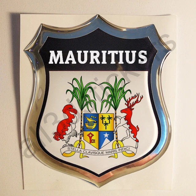 STICKER MAURITIUS EMBLEM Coat of Arms Shield 3D Resin Domed Gel Vinyl ...