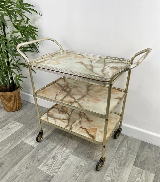 VINTAGE RETRO 3 Tier Gold Cocktail Drinks Tea Hostess Trolley £40.00 ...