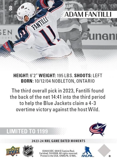 2023-24 ADAM FANTILLI Upper Deck Game Dated Moments Limit to 1199 #8 $6 ...