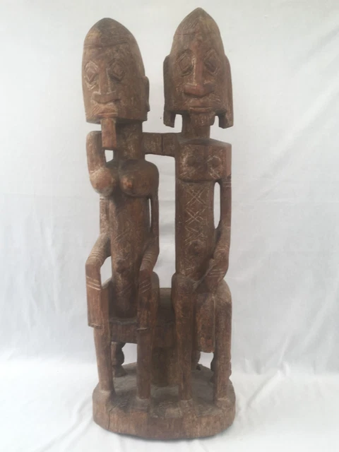 ANCIENNE STATUE COUPLE DOGON SCULPTÉ EN BOIS MALI ART PRIMORDIALE H. 62 cm EUR 175,00 - PicClick FR