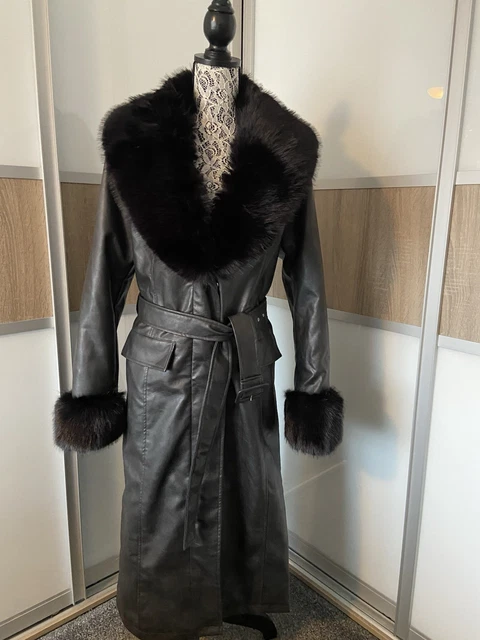 TIKTOK SHOP FAUX Fur and Faux Leather Long Coat with Detachable Fur ...