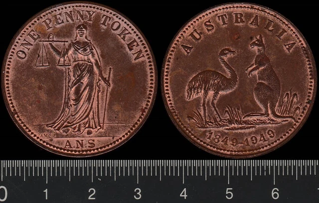 AUSTRALIA: 1949 ONE Penny Token Centenary of Australian Token issues ...