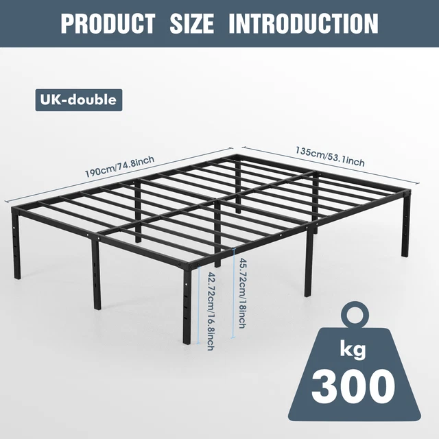 HIGH METAL BED Frame 4ft 6 Double Bed Heavy Duty With Underbed Storage ...