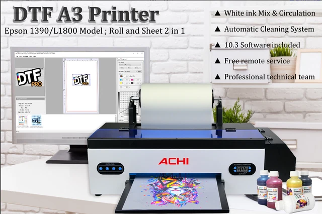 ACHI A3 DTF Drucker Direkt zum Film Roll Design Epson 1390 Düse Für T-Shirt EUR 1.399,00 ...