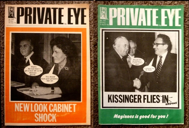 2 X PRIVATE Eye Magazines April & July 1974 ~ Kissinger & New Cabinet ...
