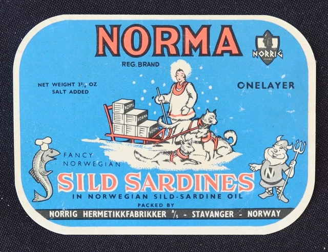 OLD LABEL NORMA Sild Sardines Stavanger Norway sled old label $19.31 ...