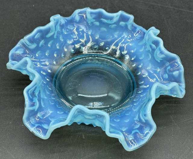 VINTAGE FENTON BLUE Opalescent Hobnail Bowl~Candy Dish~Ruffled Edge $24 ...