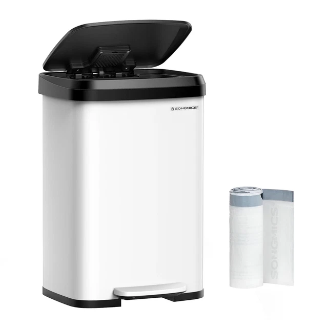 SONGMICS KITCHEN BIN, 50L Rubbish Bin, Metal Waste Pedal Bin with Lid ...