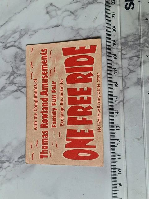 THOMAS ROWLAND FUNFAIR Free Ride Ticket 90s Retro Collectable £10.00 ...