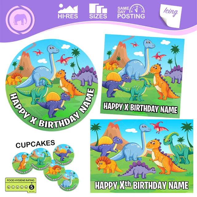 DINOSAUR CARTOON PERSONALISED Cake Topper Decoration Edible sizes inc ...