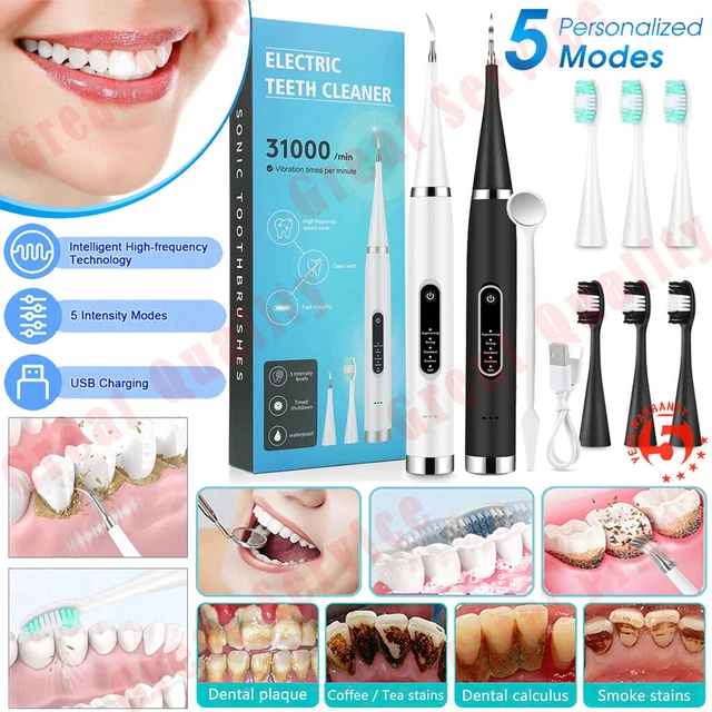 ULTRASOUND ELECTRIC DENTAL Descaler Whitening Tartar Tool Teeth 5 Modes ...
